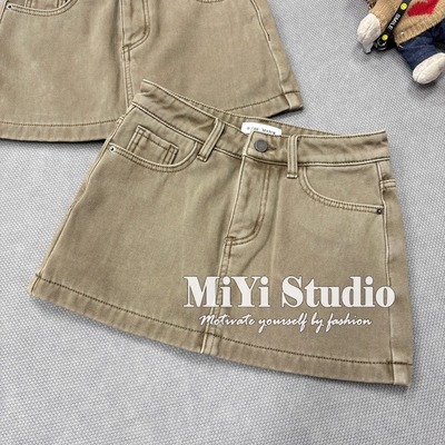 MiYiStudio实拍秋冬OOTD韩女穿搭加绒加厚牛仔A字半身短裙显瘦