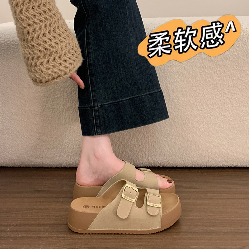 赵露思厚底勃肯双扣带一字拖女鞋夏季34码外穿防滑软底沙滩凉拖鞋