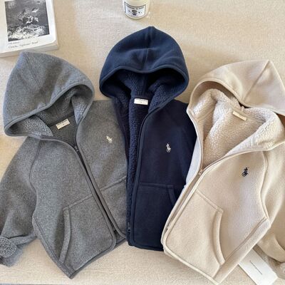 冬款男女童装辛苦纯色百搭休闲宝宝连帽加厚外套