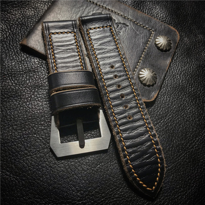 黑色做旧手工表带牛皮