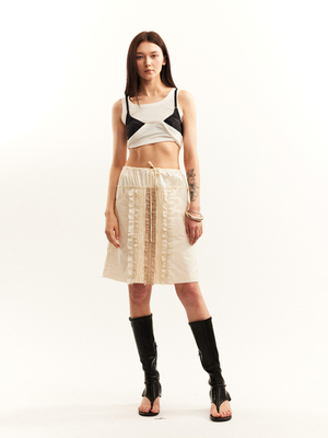 NEANT锦棉花边双腰头抽身拼接半身裙