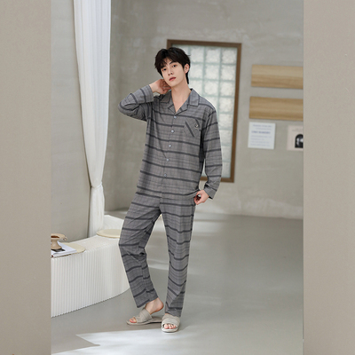 雅巧55051秋季男士印条丝光纯棉家居服套装