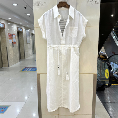 33-W2826假两件亚麻连衣裙