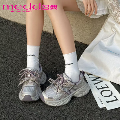 名典女鞋2026春新款系带厚底老爹鞋透气增高休闲运动鞋百搭62026