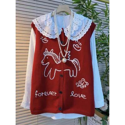 2025冬季流行爆款大码女装小码针织马甲白色减龄打底娃娃领衬衫潮