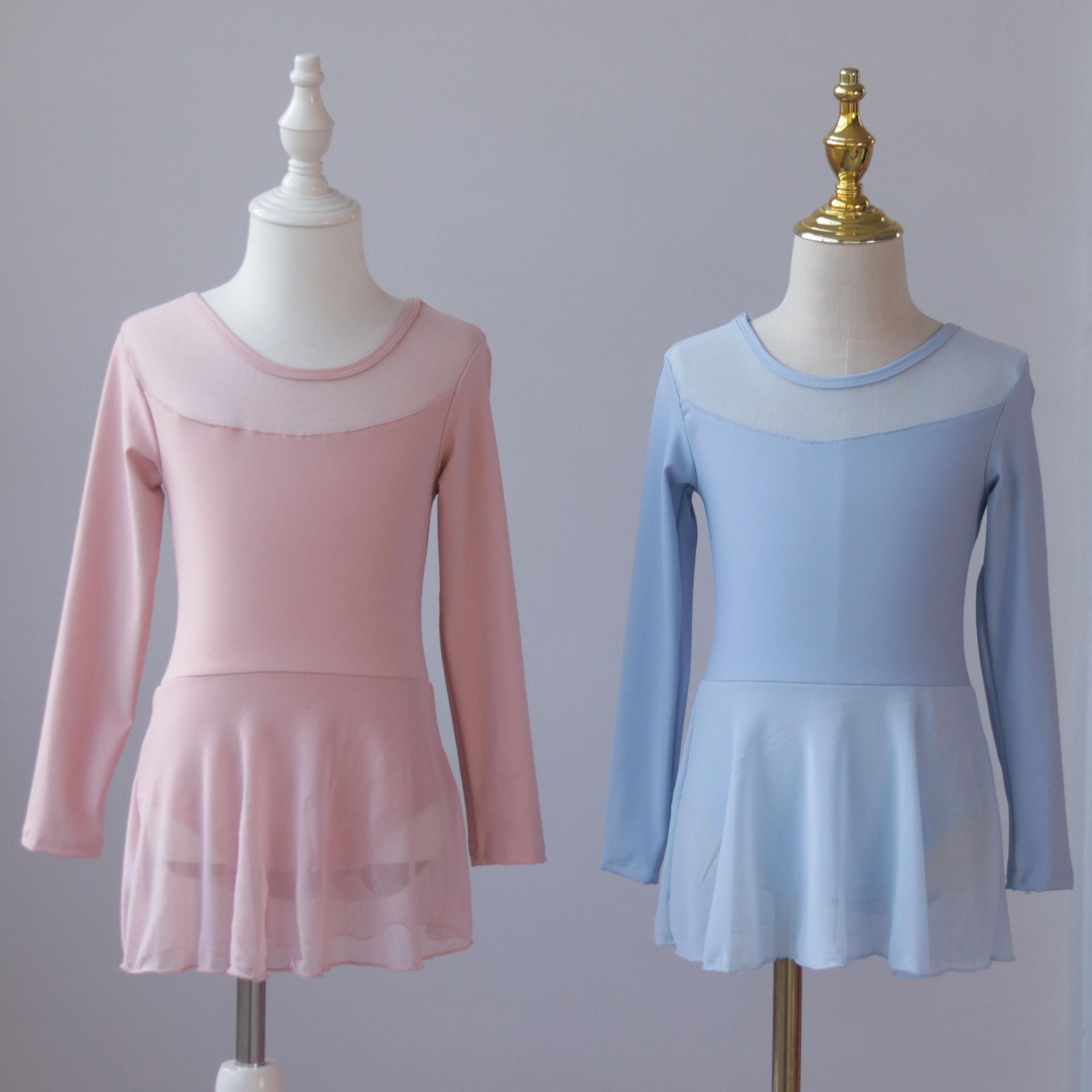 儿童舞蹈服连体裙女童练功服秋冬长袖中国舞芭蕾舞女孩跳舞演出服