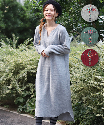 titicaca华夫格面料插肩连衣裙