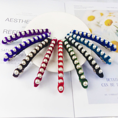 珍珠水晶秋冬丝绒发夹