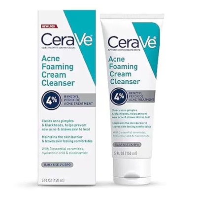 CeraVe Acne Foaming Cream Cleanser， 4% Benzoyl Peroxide F