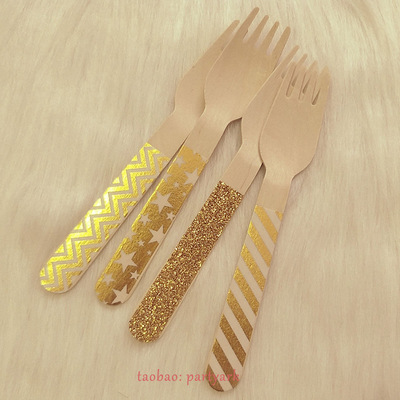 烫金木质刀叉勺生日派对装扮布置