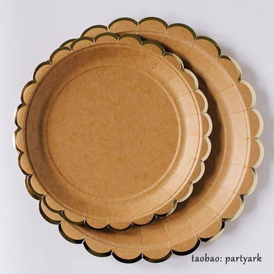 一次性生日派对蛋糕纸盘棕色牛皮纸杯原色纸巾kraft paper plates