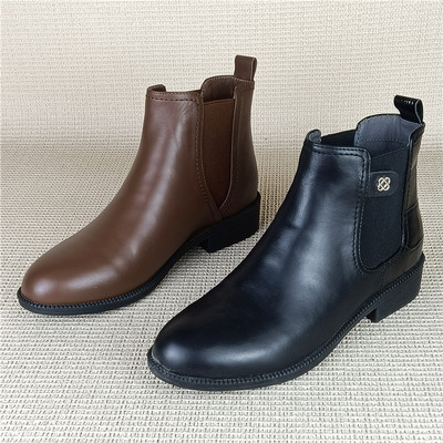 索菲娅专柜撤柜断码处理真皮女靴低跟百搭英伦风套筒单里日常短靴