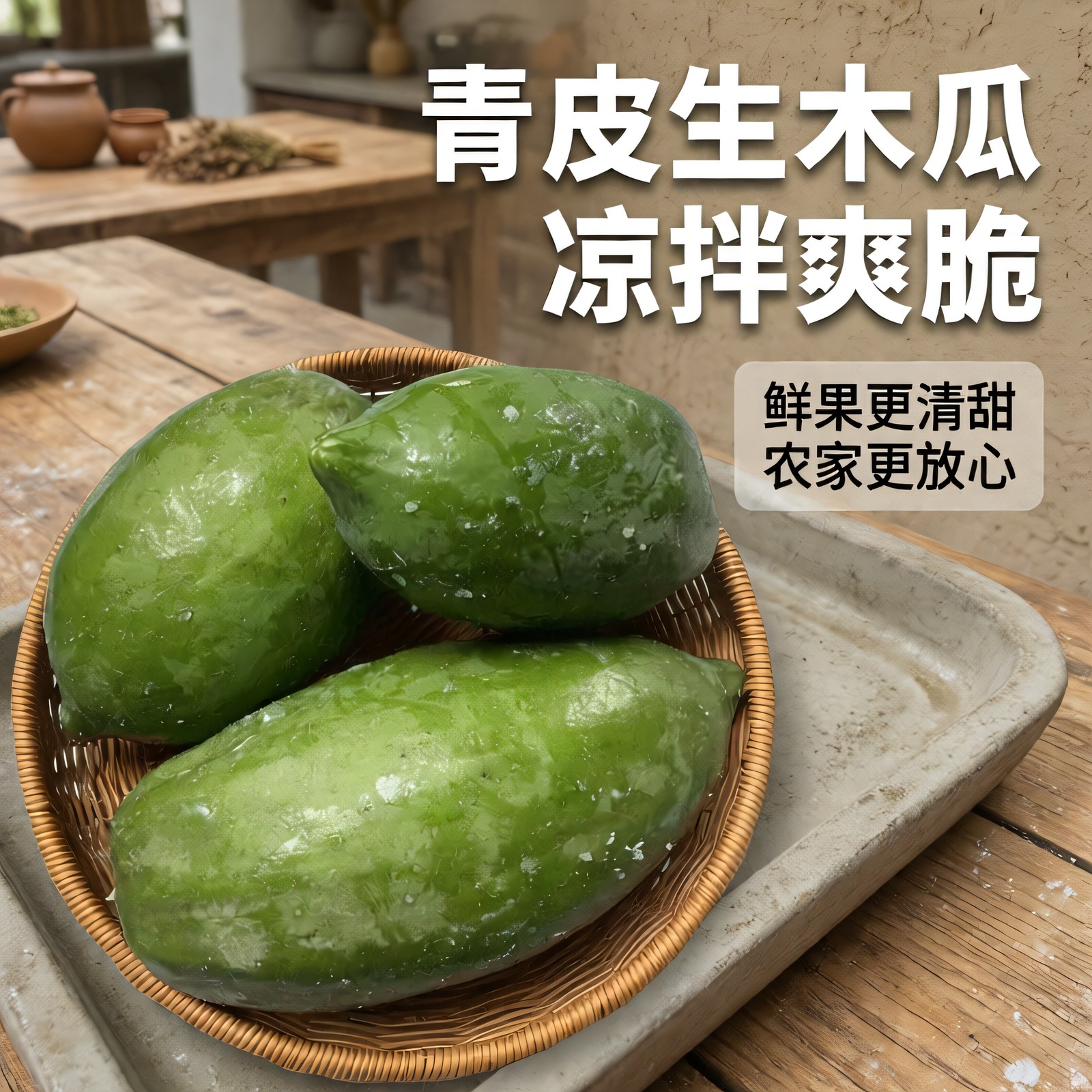 广西新鲜青木瓜产妇下奶泰式凉拌蔬菜水果农家自种青皮生木瓜整箱