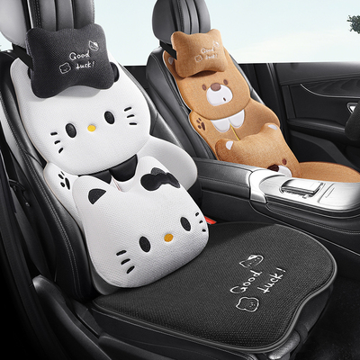 2026年新款亚麻汽车座垫多件套猫女可爱卡通坐垫奔驰A级CE级GLCE