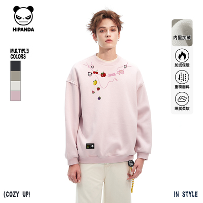 Hipanda你好熊猫个性创意设计印花加绒圆领卫衣男女2025冬季新款C