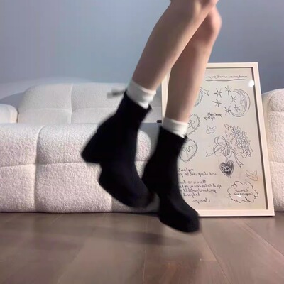 羊皮9CM增高加绒厚底短靴女