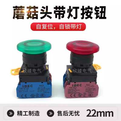 蘑菇头带灯按钮开关YW1L-M4E11QM3R/20/10Q4G/Y/S/A/PW A4E10