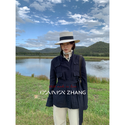 CZ ZHANG-威尼斯风季老钱风简约气质多口袋抽绳亚麻纯色短外套