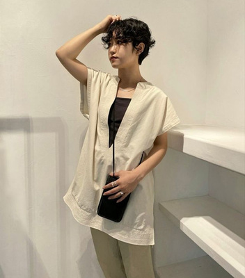 微宽松范儿复古腔调短袖梭织纯棉