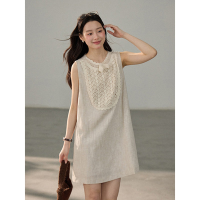 【普罗旺斯花笺】法式镂空蕾丝钩花拼接通勤连衣裙女夏BN172