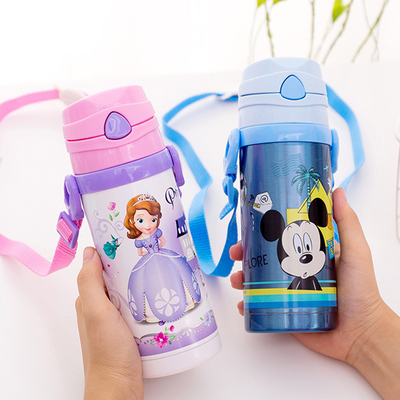 正版迪士尼保温杯可爱卡通苏菲亚米奇学生儿童吸管304不锈钢水杯