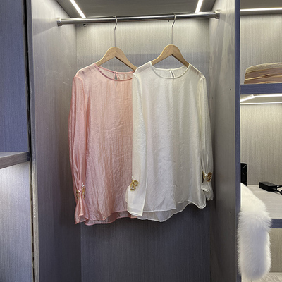 莱赛尔天丝衬衫 蝴蝶钉珠微透薄款长袖防晒套头衫 国风显瘦上衣