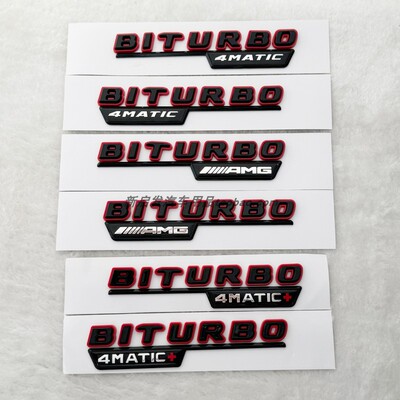 适用于奔驰新款Biturbo 4matic叶子板侧标TURBO 4MATIC改装黑红色