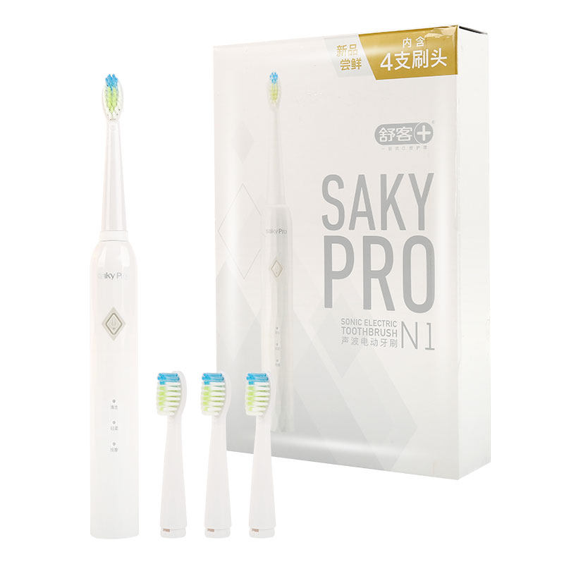 saky Pro声波电动牙刷N1新款皓月白+樱花粉 1套新老包装随机_虎窝淘