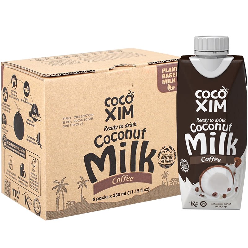 COCOXIM进口咖啡味椰子汁植物蛋白饮料椰奶生椰拿铁果汁330ml*6瓶