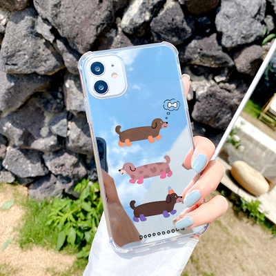 三只腊肠狗适用iPhone14苹果15手机壳13ProMax荣耀100Pro华为Mate60镜面X100补妆80卡通7油画9可爱OPPOVIVO软