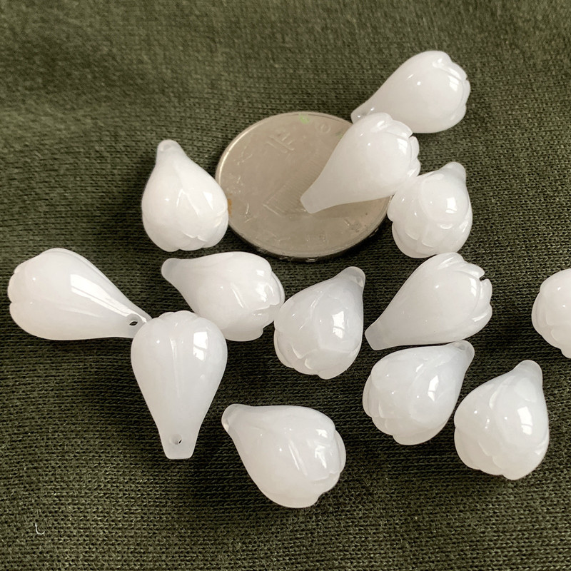 天然新疆白玉玉兰花吊坠半宝石水晶福瓜散珠 diy手工饰品配件配饰