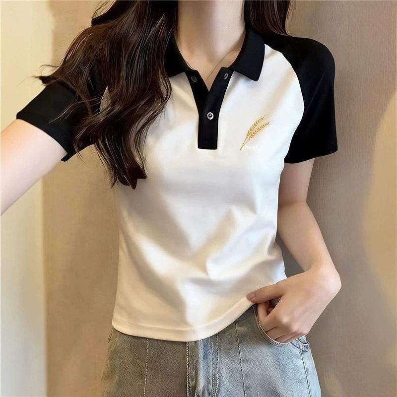 小个子棉正肩翻领短袖t恤女夏季2026新款修身显瘦polo领上衣潮