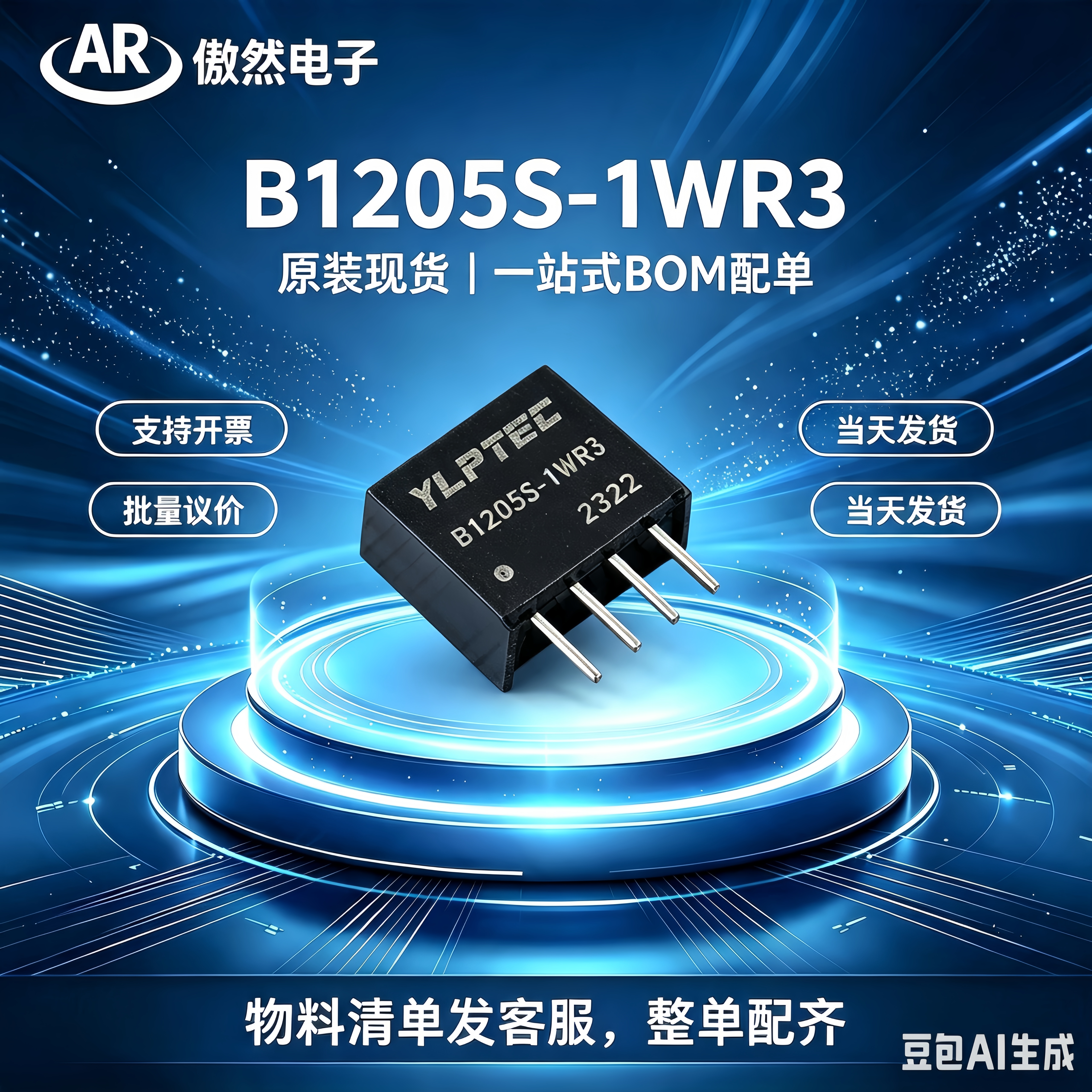 原装正品 B1205S-1WR3 电源模块12V转5V200mA 1W隔离1500V非稳压
