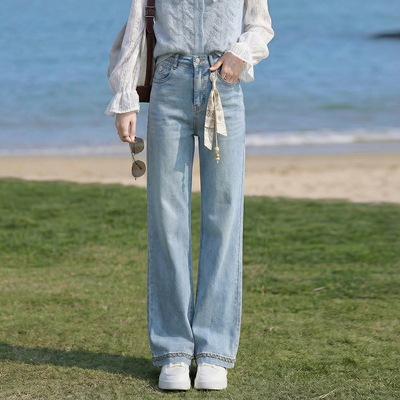 苏醒的乐园春季微弹修身阔腿牛仔