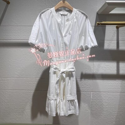 曼娅奴正品2023年新款春装小个子腰带蛋糕纯色女连衣裙MN12DB094