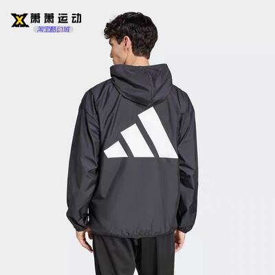 adidas阿迪达斯外套男子新款梭织连帽宽松防风夹克JF3687 KA9300