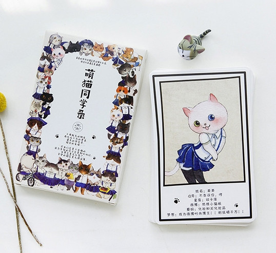 可爱萌系喵星人明信片  萌猫同学录  森系童趣创意手绘插画30张入
