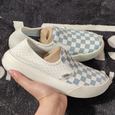 Vans ComfyCush蓝白棋盘格一脚蹬VN0A45J57Z2休闲帆布鞋