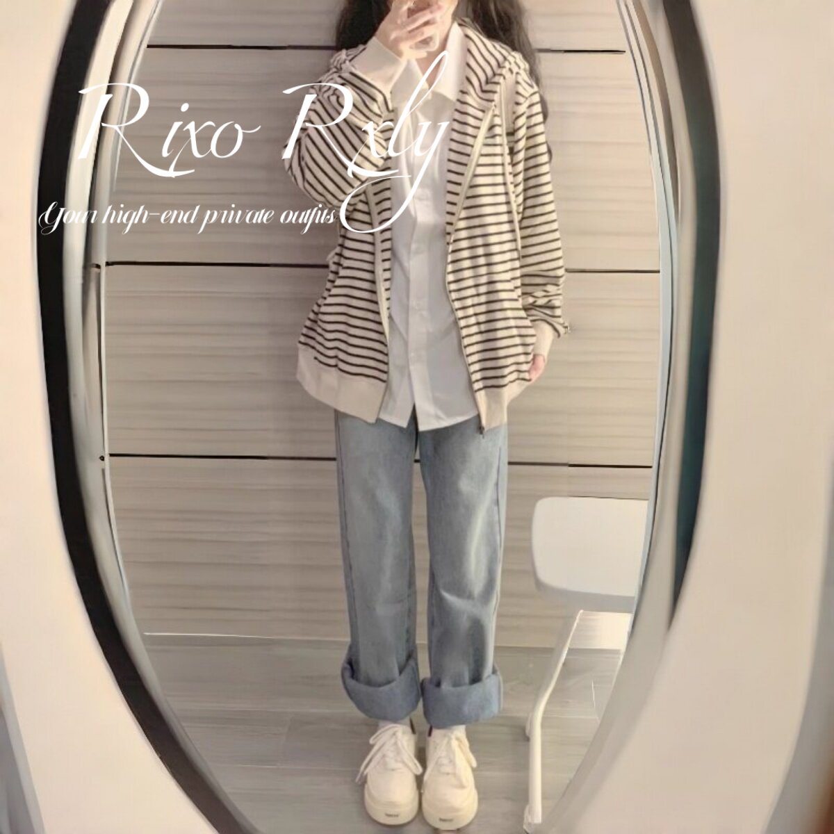 RIXO RXLY港风chic条纹连帽卫衣女春秋宽松薄款长袖开衫外套上衣