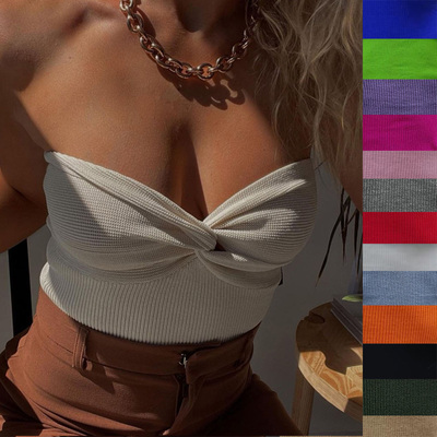 交叉扭结糖果色裹胸辣妹背心