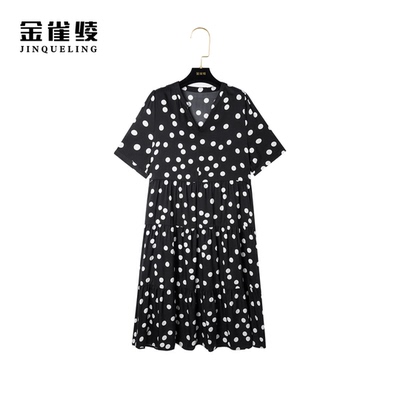 金雀绫【赫本】桑蚕丝连衣裙夏季新款小波点连衣裙B23066