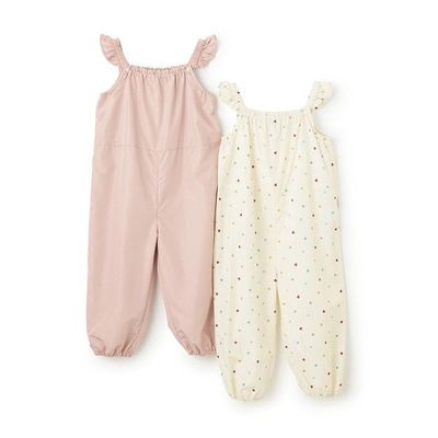 日单PM尾货S/M/L女孩拨水设计连体裤荷叶边吊带长裤中小童