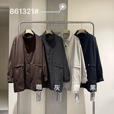 胖mm慵懒休闲抽绳中长款风衣外套
