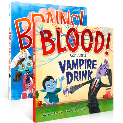 英文原版...吸血鬼饮料 系列2本Brains!/ Blood! 4-8岁儿童启蒙科普入门/了解世界 幽默搞笑 STEAM主题科学故事精装绘本