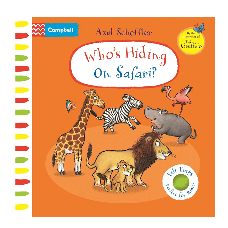 英文原版 Who's Hiding on Safari? 触摸翻翻书 野生动物园都藏着谁 帮小狮子寻找爸爸 2-6岁儿童宝宝动物认知抽拉机关纸板书