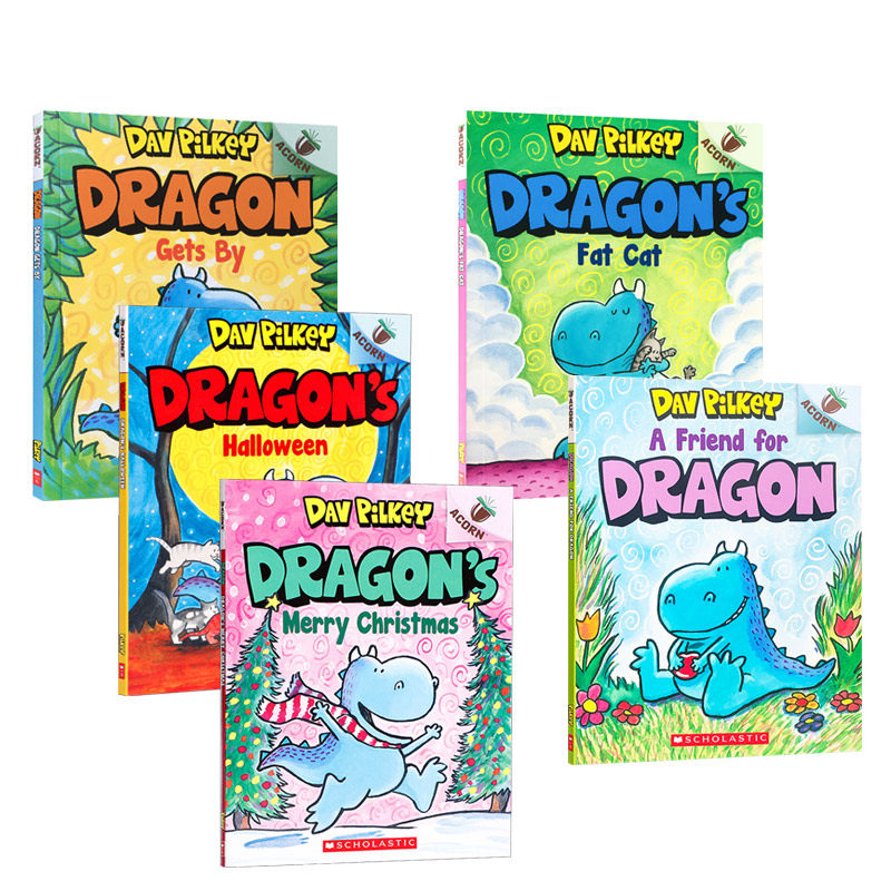 预售送音频英文原版Dragon系列5本 Dragon's Fat Cat:An Acorn Book Dog Man同作者dav pilkey ...
