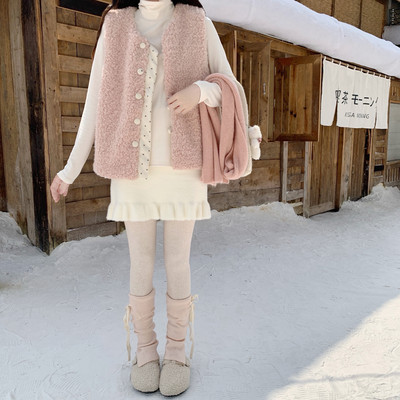 【DearYN】温柔仿貂绒花边短裙