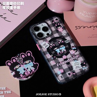JOEJOE原创双子小黑兔适用17Pro苹果iPhone17promax磁吸magsafe手机壳15小清新14可爱13保护套12格纹高级感