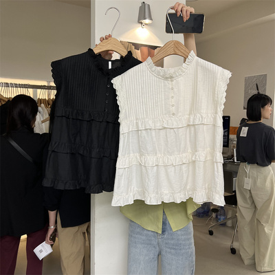 衬衫重工压褶花边拼接法式宽松