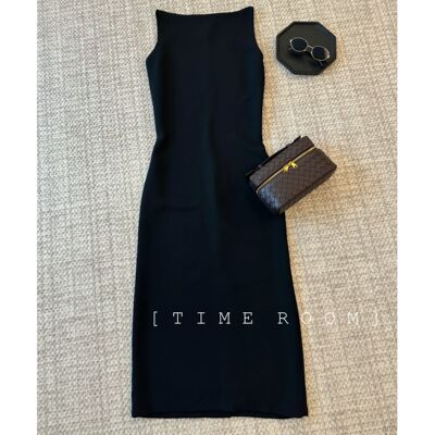 TIME ROOM【复古文艺】夏季新款收腰显瘦无袖极简韩系露背连衣裙